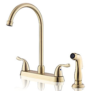FROPO Gold Kitchen Faucet with Side Sprayer - 2 Handles 8 Inches Centerset Sink Faucets 3 or 4 Hole Kitchen Sink Faucet Commercial Lead-Free Utility Faucet with High Pressure Sprayer