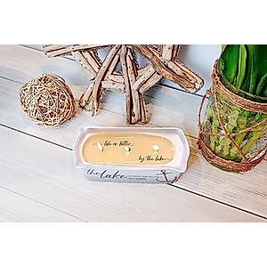 Pavilion - at The Lake - 12-Ounce Wax Reveal Natural Soy Wax 3 Wick Candle, Jasmine Scented, Hidden Message Candle, Lake House Décor, 1 Count, 7.5 x 3.5 x 2.25-inch, Gray