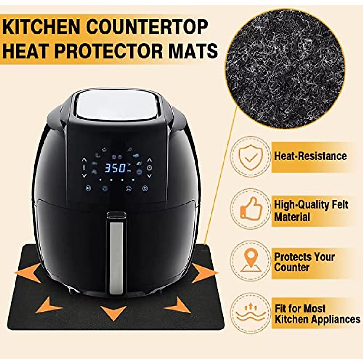 Air Fryer Heat Resistant Mat, 4 Pcs Kitchen Countertop Heat Protector Mats, Non-slip 12” x 16” Silicone Appliance Slider for Ninja Foodi Air Fryer Toaster Oven Coffee Maker Blender