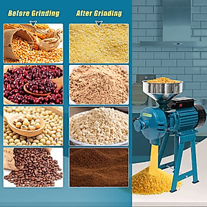 Grain Mills, 3000W Wet Dry Cereals Grinder Electric Grain Grinder Corn Mill Heavy Duty 110V Commercial Grain Grinder Machine Rice Corn Grain Coffee Wheat Feed Mill Flour Mill with Funnel