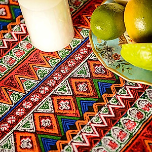 SUTAVIA Pompom Tassel Tablecloth for Bohemian Rectangle Table Covers，Wrinkle Free Linen Bohemian Style Design Table Cloth for for Dining Room, Tabletop Decoration (Red, 60"x84")