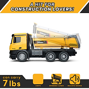 Top Race Remote Control Dump Truck Toy - 1:14 Scale Heavy-Duty Construction Vehicle with 7 lb Load Capacity, Strong Engines and Rubber Tires - RC Dump Truck for Kids - Realistic Construction Fun