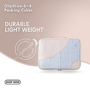 OlarHike Travel Essentials ALL INCLUDED 10 Set Sturdy Packing Cubes for Suitcases, UPGRADED Anti-Tear Stitching, NEW Improved Luggage Packing Organizers for Travel Accessories(Pink stripes)