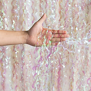 AIM & GGKK 3 Pack Neon Clear Fringe Curtains 3.28 Ft X 6.56 Ft Neon Clear Foil Backdrop Tinsel Curtains Neon Clear Metalic Door Streamer Photo Booth Wedding Graduations Birthday Event Party Supplie