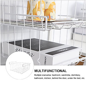Cabilock 1pc Wardrobe Storage Rack White Wire Rack Kitchen Cabinet Shelves Kitchen Cabinet Organizer Space Saving Wardrobe Organizer Hanging Rack Cupboard Shelf Food Basket Iron Office