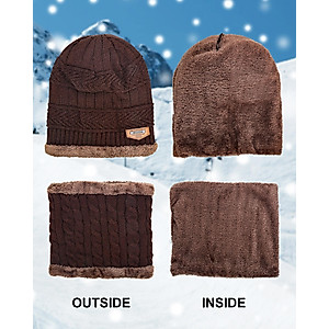 6 Pack Winter Beanie Hat Scarf Set Stylish Knit Skull Caps for Men Women Fleece Thick Lined Neck Warmer, 6 Colors