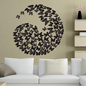 Amaonm® 60 Pcs 5 Packages Beautiful 3D Butterfly Wall Decals Removable DIY Home Decorations Art Decor Wall Stickers & Murals for Babys Bedroom Tv Background Living Room (Black)