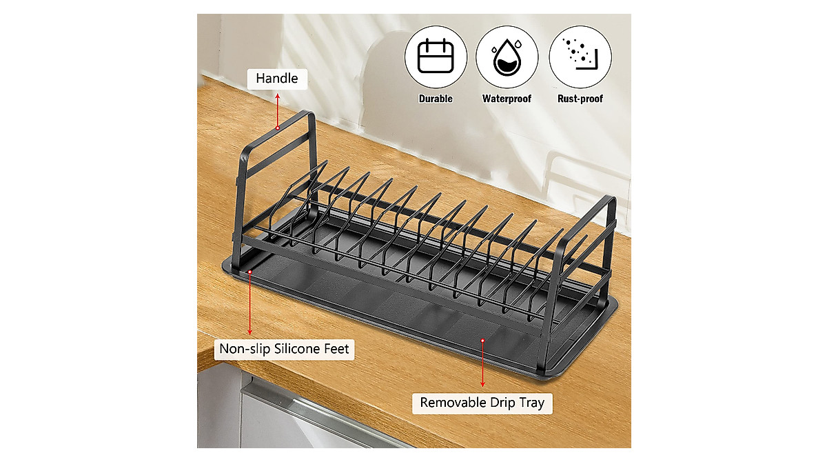 Poeland Dish Drying Rack with Drain Pan for Kitchen Counter
