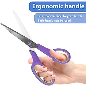 GMMA 3Pcs office scissors for desk scissors all purpose 8 inch craft scissors for adults teacher student Scissors for Office Home School Sewing Fabric Craft Supplies (Opal Blue, Grey, Purple)