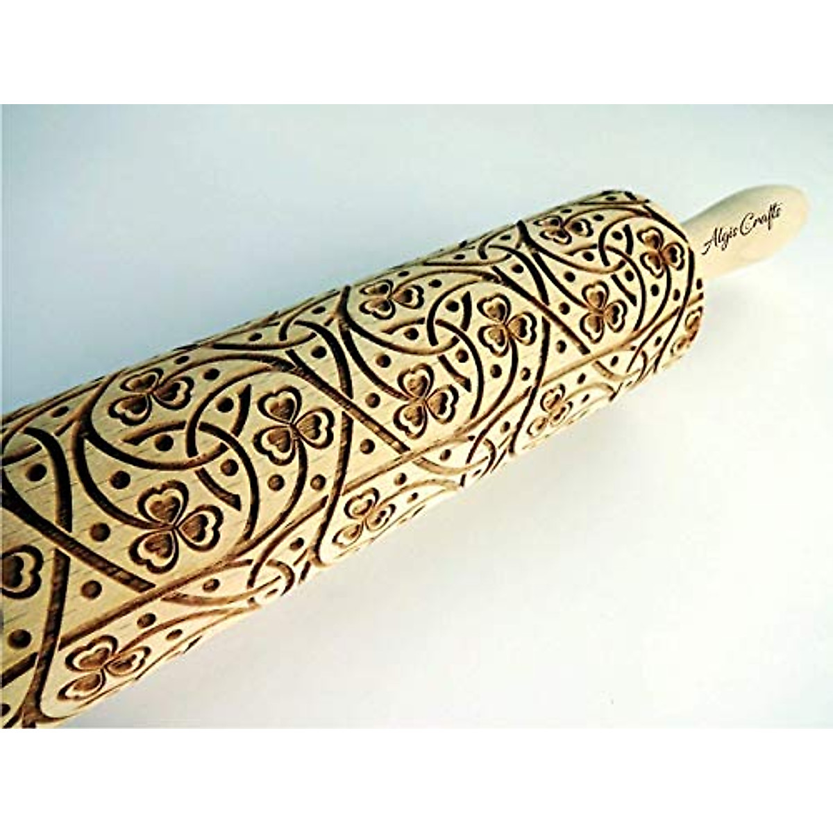 IRISH CLOVER KNOT Embossing Rolling Pin. Dough Roller with Shamrock Pattern for Homemade Cookies and Pottery by Algis Crafts