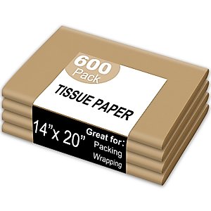 JarThenaAMCS 600 Sheets Kraft Tissue Paper Brown Gift Wrapping Paper Solid Color Decorative Art Craft Flowers Bouquet Packing Paper for DIY Crafts Wedding Birthday Party Home Decor, 14 x 20 Inch
