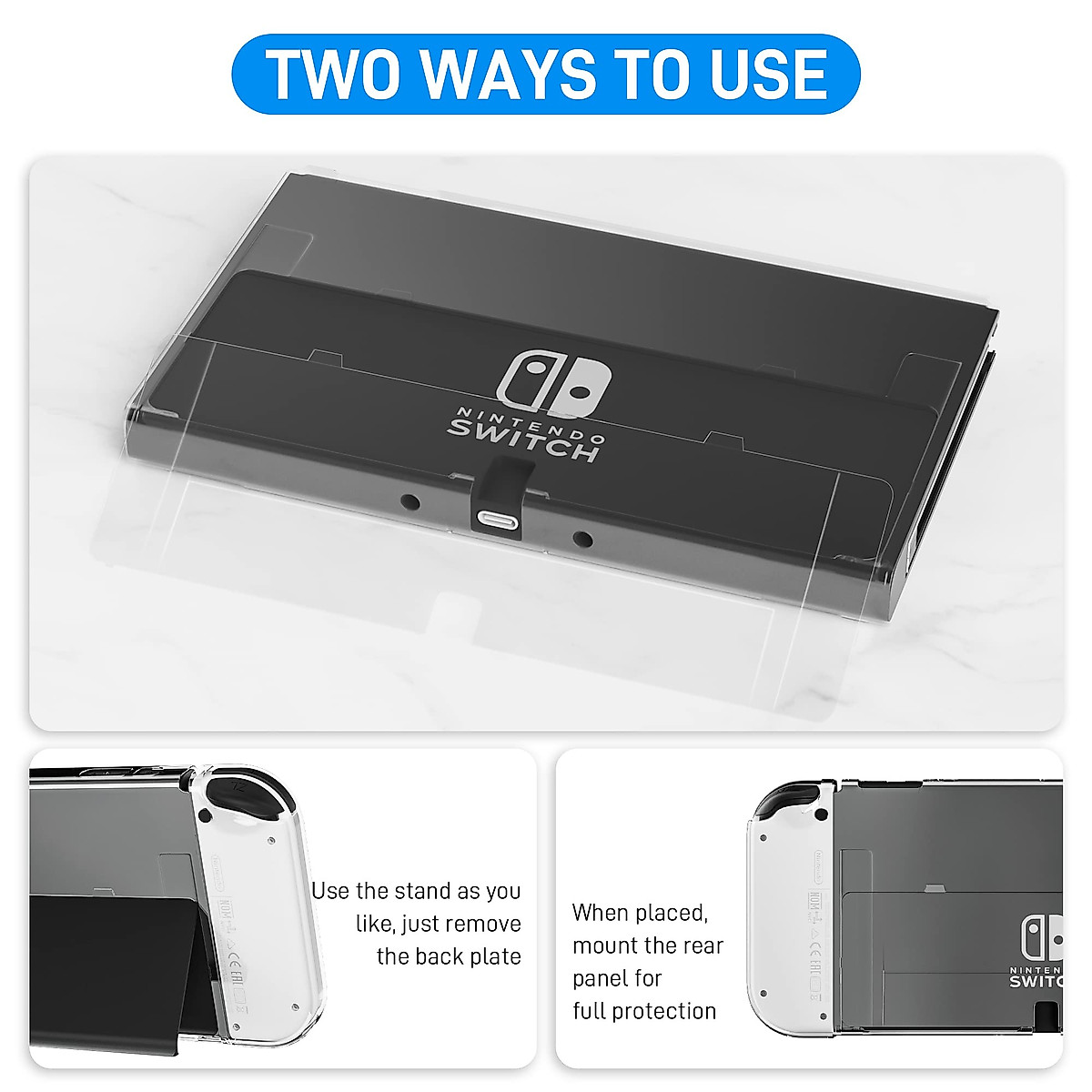 RHOTALL Clear Case for Nintendo Switch OLED, Removable Back Plate Protective Skin for Switch OLED, Hard Cover Detachable Plate for Switch OLED Bracket