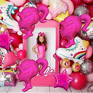 CYMYLAR Pink Girls Head Balloons 3Pcs 28 INCH Hot Pink Doll Balloons Pink Princess Balloons for Birthday Party Decorations Doll Theme Birthday Party Decorations (hot pink)