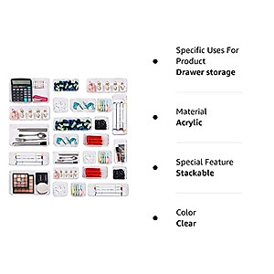 Cq acrylic 25 PCS Clear Drawer Organizers Set,4 Sizes Plastic with Vanity Storage Bins,Desk Drawer Dividers Trays Pads for Makeup,Bathroom and Kitchen