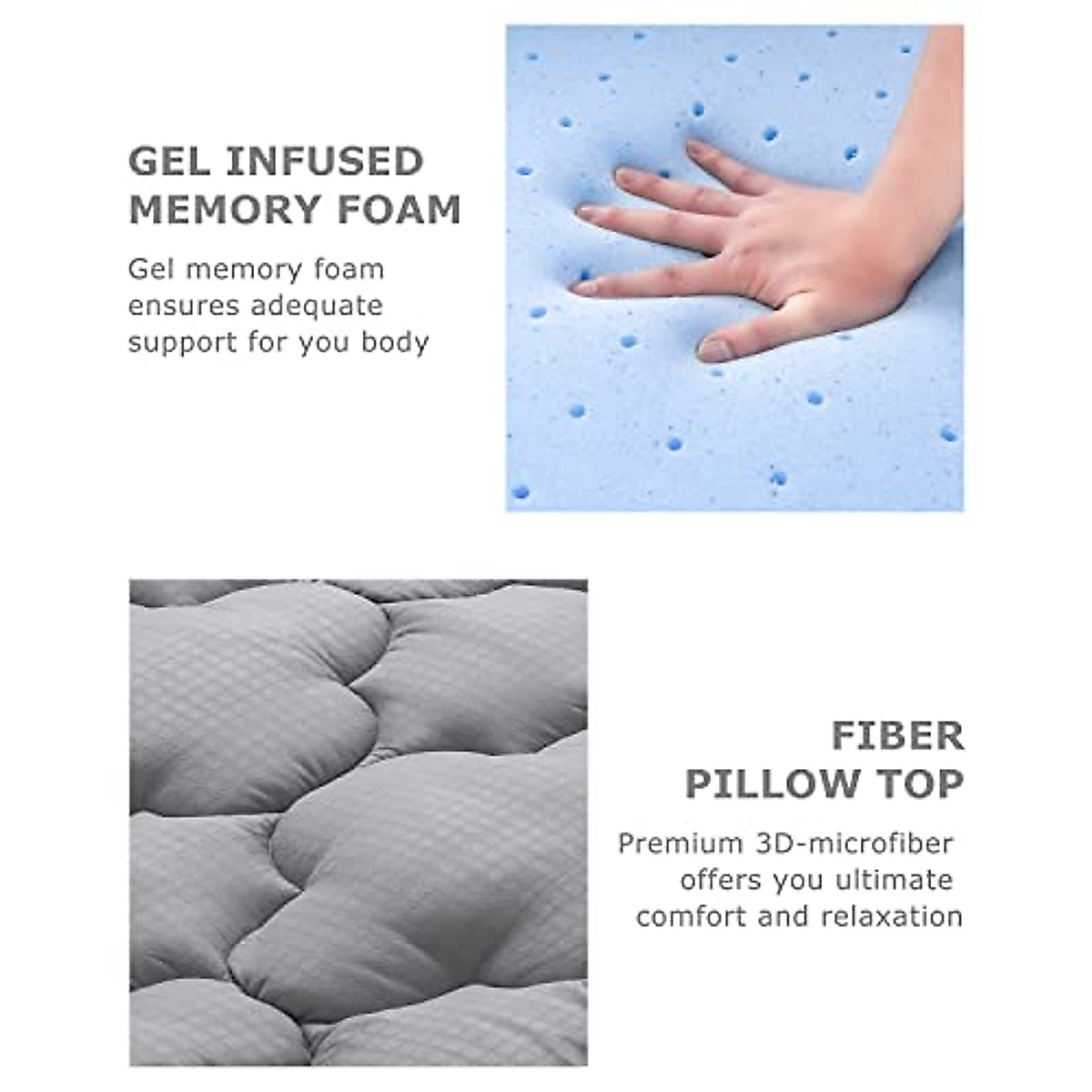 BedStory Mattress Topper Queen Size, Dual-Layer Pillow Top & Gel Memory Foam Bed Toppers 3.6 Inch, 2-in-1 Combination of Comfort and Support, Gray