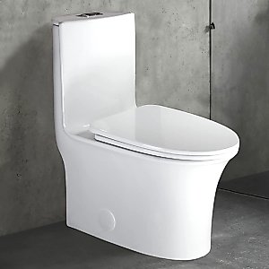 WinZo Elongated One Piece Toilet 3-in Dual Flush with Soft Closing Seat For Modern Bathroom,White (5020)