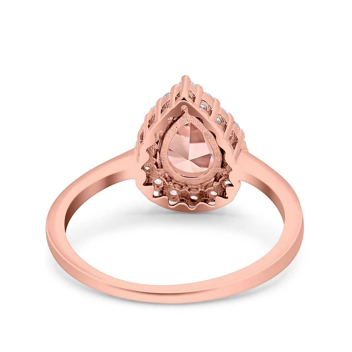 Blue Apple Co. Rose Tone, Simulated Morganite CZ Size-7 Celtic Halo Art Deco Pear Wedding Engagement Ring Round CZ 925 Sterling Silver