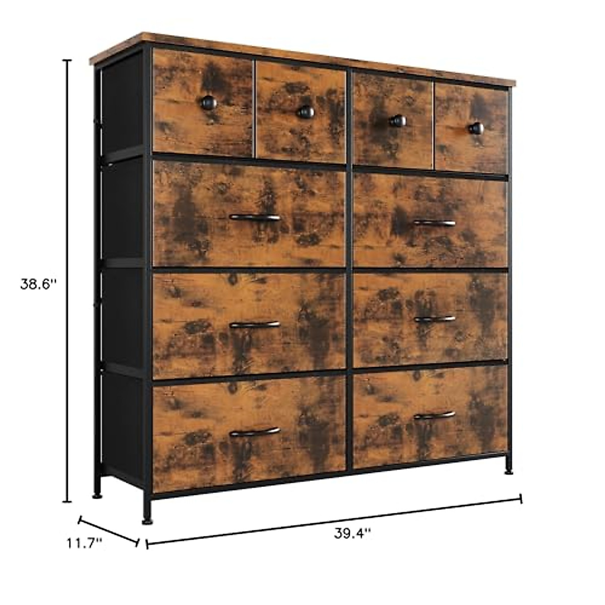 Nicehill Dresser for Bedroom with 10 Drawers, Storage Drawer Organizer, Tall Chest of Drawers for Closet, Living Room, Hallway, Entryway, Fabric Drawers (Rustic Brown)
