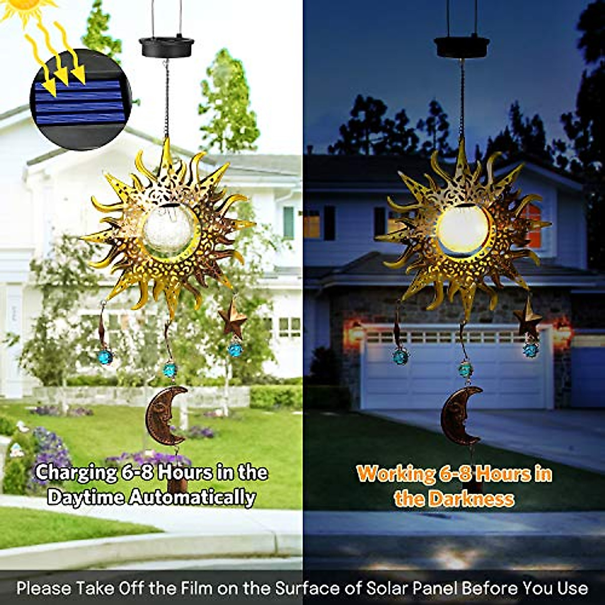 Hanging Solar Lights Wind Chimes: Sun Wind Chimes Outdoor for Mom's Day Gifts-Solar Wind Chimes Waterproof Globe Glass Path Lights with Windbells for Patio Lawn Porch Decoration and Festival Gifts