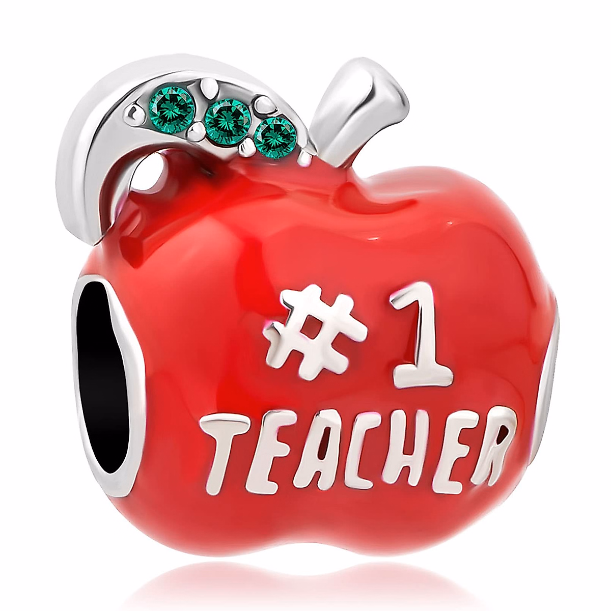 MiiFort Red Apple Charm Compatible with Pandora Bracelets No 1 Teacher Best Mothers Teachers Day Birthday School Gift