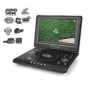 9.8'' Portable DVD Player, HD LCD Swivel Screen DVD Player Mini Game TV Player FM Radio Receiver for Kids Car with AV Input/Output Support SD/USB Compatible with AVI, EVD, DVD, SVCD, VCD, CD etc (US)