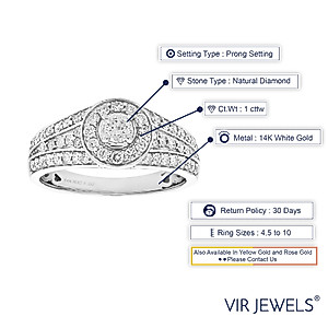 Vir Jewels 1 cttw Diamond Prong Set Wedding Engagement Ring Set 14K White Gold Multi Row Bridal Size 5.5