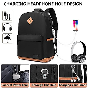 Black Laptop Backpack for Women - 15.6 inch Classic Basic College Student with Computer Compartment Casual Travel Bookbag Business Waterproof Work Bags for Adult Men Lightweight School Daypack