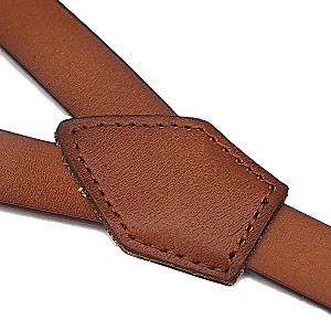 EURYNOME Leather Suspenders For Men, Brown Genuine Leather Suspenders Groomsmen Gifts (01#, XL)
