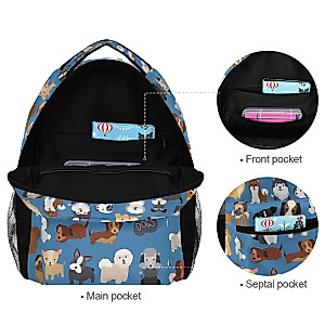 ALAZA Cute Doodle Dog Print Puppy Animal Large Backpack for Kids Boys Girls Student Personalized Laptop iPad Tablet Travel School Bag with Multiple Pockets