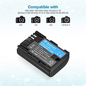 Powerextra LP-E6NH High Capacity Batteries 2950mAh and USB Charger Compatible with Canon LP E6 R5 R6 90D 60D 70D 80D 5D IV 6D, 6D II 7D