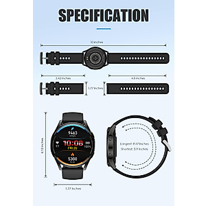 Smart Watch for Men 1.32 inch Full Touch Screen Fitness Tracker with Heart Rate Monitor Sleep Tracking Pedometer Watch Waterproof Smartwatch for iOS Android Phones (Black)