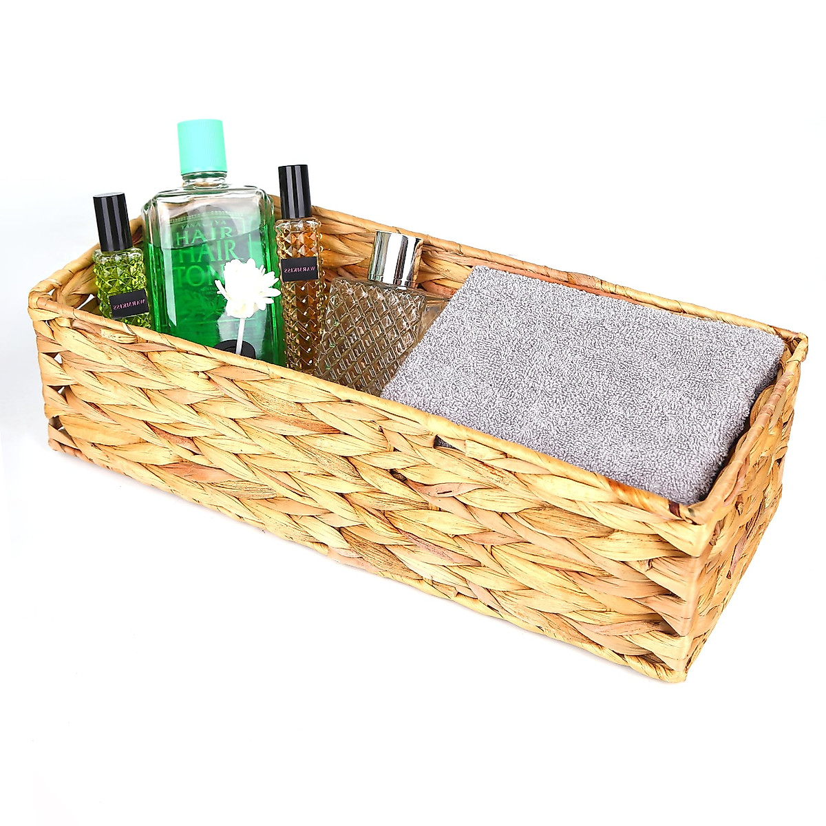 Bathroom Basket Vanity Tray Toilet Paper Wicker Storage Rattan Decor Tank Rectangular Narrow(15.75 in x 6.3 in x 4.33 in )