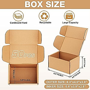 AOBOPLE 50 Pack 6x4x3 Inches Shipping Boxes, Brown Corrugated Cardboard Box, 3 Layers Corrugated Box, Mailer Boxes for Packing Storaging Shipping Small Business