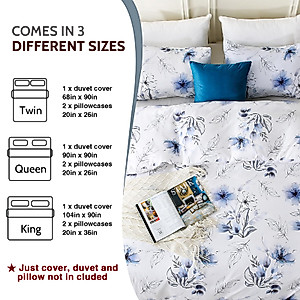 DESIHOM Blue Floral Duvet Cover Queen Size Coquette Flower Duvet Covers Set 3 Pieces with Zipper Closure, Aesthetic Reversible Queen Comforter Quilt Cover Microfiber Bedding Set