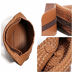 Leather Weave Purses For Women Fashion Shoulder Hobo Bags Woven Tote Handbag Top Handle Bucket Bags (Creamy-White)