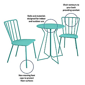 Novogratz Poolside Gossip Collection, Heidi Outdoor/Indoor 3 Piece Bistro Set, Turquoise