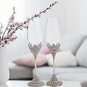 LASODY Crystal Set Champagne Flutes - Wedding Glasses for Bride & Groom - Toasting Cups Gift Sets for Couples - Engagement, Wedding, House Warming Gift