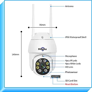 Hiseeu 2K 3MP PTZ Security Camera Outdoor,WiFi Camera, Auto Tracking&Light Alarm Floodlight & Color Night Vision,360° View,Two-Way Audio, Motion Detection,Compatible Wireless Camera System
