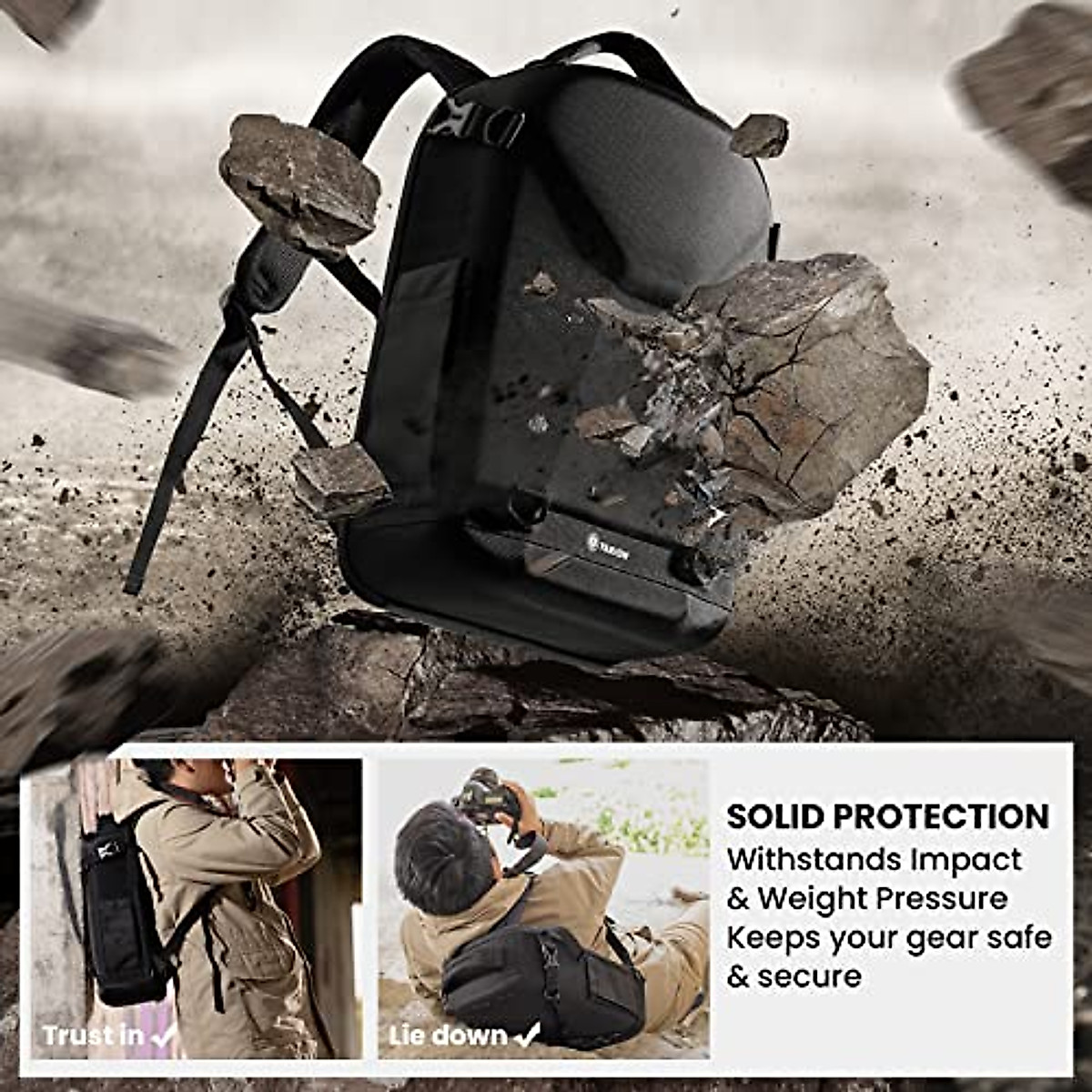 TARION Camera Backpack Hardshell DSLR Camera Bag 3-side Hard Case Photography Backpack with Waterproof Raincover Laptop/Tripod Compartment for Men Women Photographers Black
