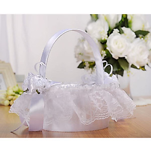 2 PCS Wedding Flower Baskets for Girls,Creative Hand-held Lace Romantic White Flower Baskets for for Flower Bride/Kids Hand Held Wedding Ceremony Party Accessories