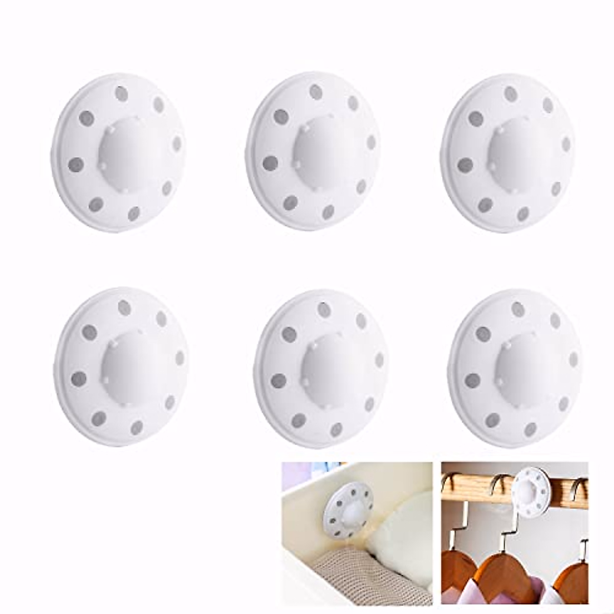 HomeNite 6 Pack Moth Ball Case with Adhesive Wall Sticker, Refillable Case for Moth Repellent Balls, Closet Clothes House Drawers Hanger Moth Block Case, 6cm Diameter, White, 6 Count (Pack of 1)