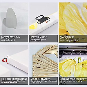 Wall HDQ Yellow Gray Wall Art Canvas Flowers Birds Wall Decor for Living Room Bathroom Abstract Modern Floral Large Posters Print Artwork Framed Hang Pictures for Home Decorations 12''x12'' x4 Panels