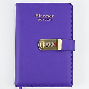 RHONZHAO 2023-2024 Weekly and Monthly Planner with Alphabetical Tabs and Lock. 5.8" x 8.2", 16 Months, Flexible Cover, Wirebound, Hardback edition (2023-2024, Purple)