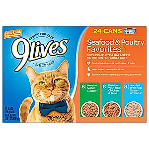9Lives Seafood & Poultry Favorites Wet Cat Food Variety 5.5 Ounce (24 Pack)