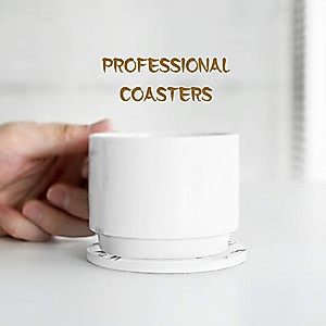 Teivio 8 Piece Coaster for Drinks Absorbing Stone Coasters Set Cork Base, Metal Holder, Marble Funny Style, Birthday Housewarming Gifts, Apartment Kitchen Room Bar Décor (White)