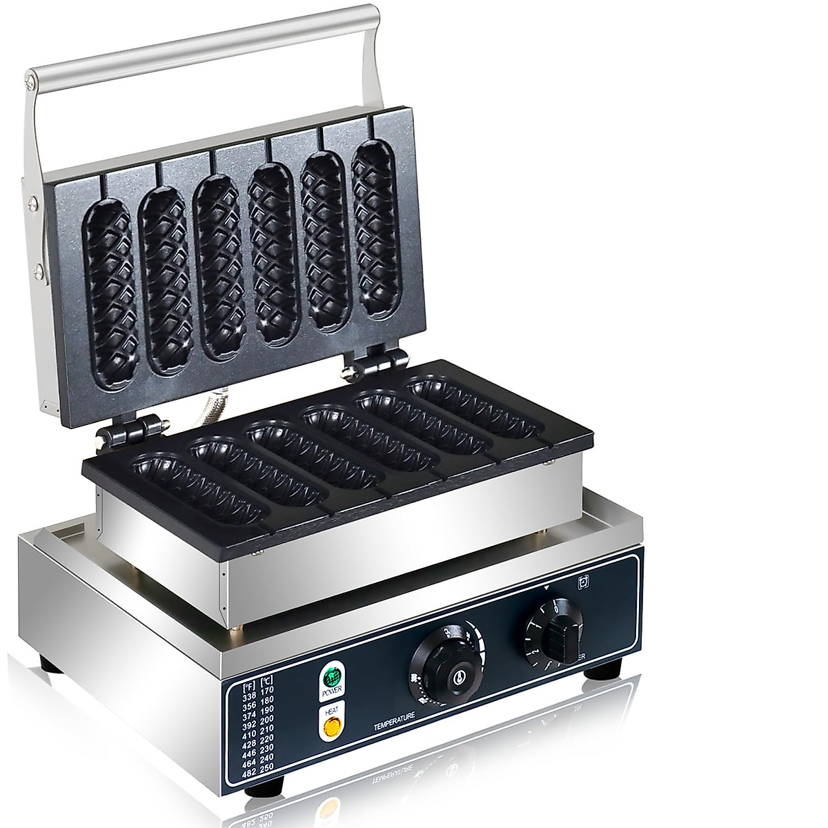 Commercial Corn Dog Waffle Maker 1600W Lolly stick waffle Maker 6 Slice Non-Stick Stainless Steel Corn Hot Dog Waffle Iron with Temp and Time Control, for Restaurant Bakery Snack Bar Family