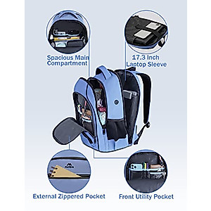 MATEIN Large Laptop Backpack, Water Resistant 17 Inch Travel Laptop Backpack with Waterproof Wet & Dry Pocket, College Lightweight Daypack Durable Anti Theft Computer Bag for Men & Women, Blue