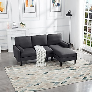 Eafurn L Shaped Sectional Sofa with Reversible Chaise Lounge, 3 Seater Convertible Corner Couch with Rubber Wood Legs, Modern Fabric Sofa&Couches for Living Room, Apartment and Small Space