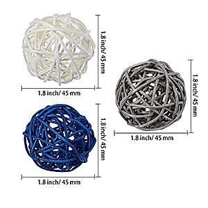15 Pieces Vase Filler Rattan Balls Decorative for Craft, Party, Wedding Table Decoration, Baby Shower, Aromatherapy Accessories, 1.8 Inch (Blue Gray White)