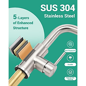 Bar Sink Faucet Brushed Nickel with Pull Out Sprayer, DAYONE Modern Stainless Steel Kitchen Faucets, Utility Single Hole/Handle Mini Bar Faucet Tap for RV